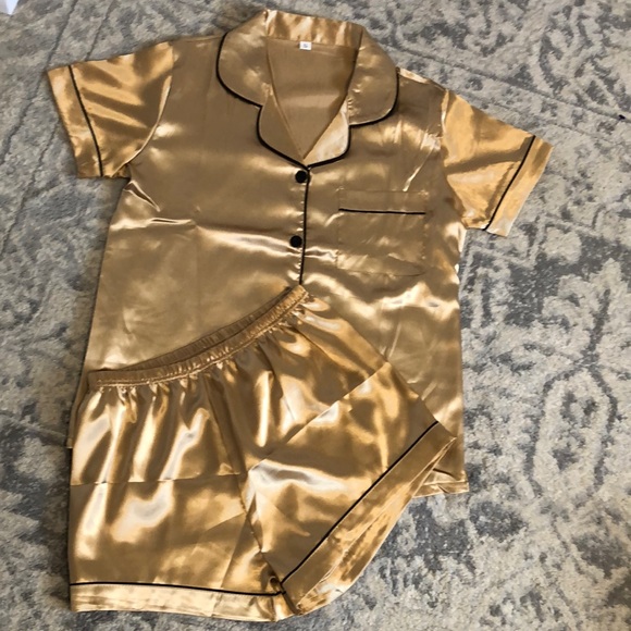 Intimates & Sleepwear | Summer Sale New Gold Satin Pajamas With Black ...